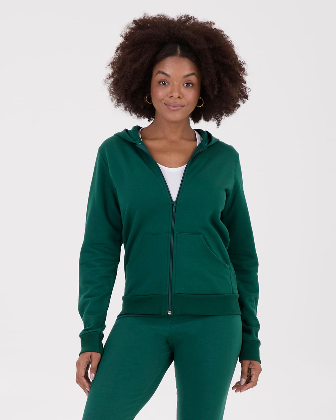 Jaqueta Básica Feminina Com Capuz Moletom Flanelado VERDE - Malwee