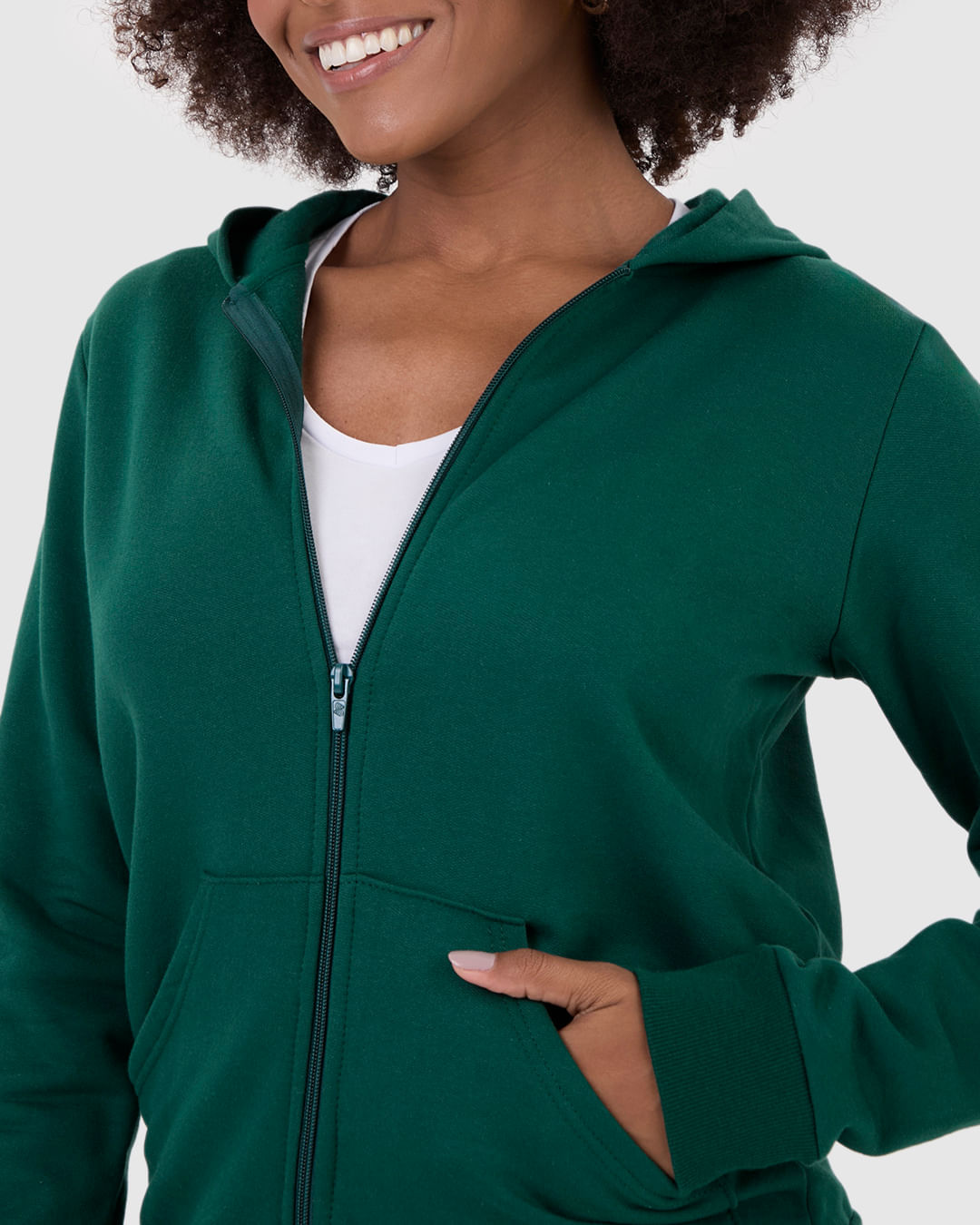 Jaqueta Básica Feminina Com Capuz Moletom Flanelado VERDE - Malwee