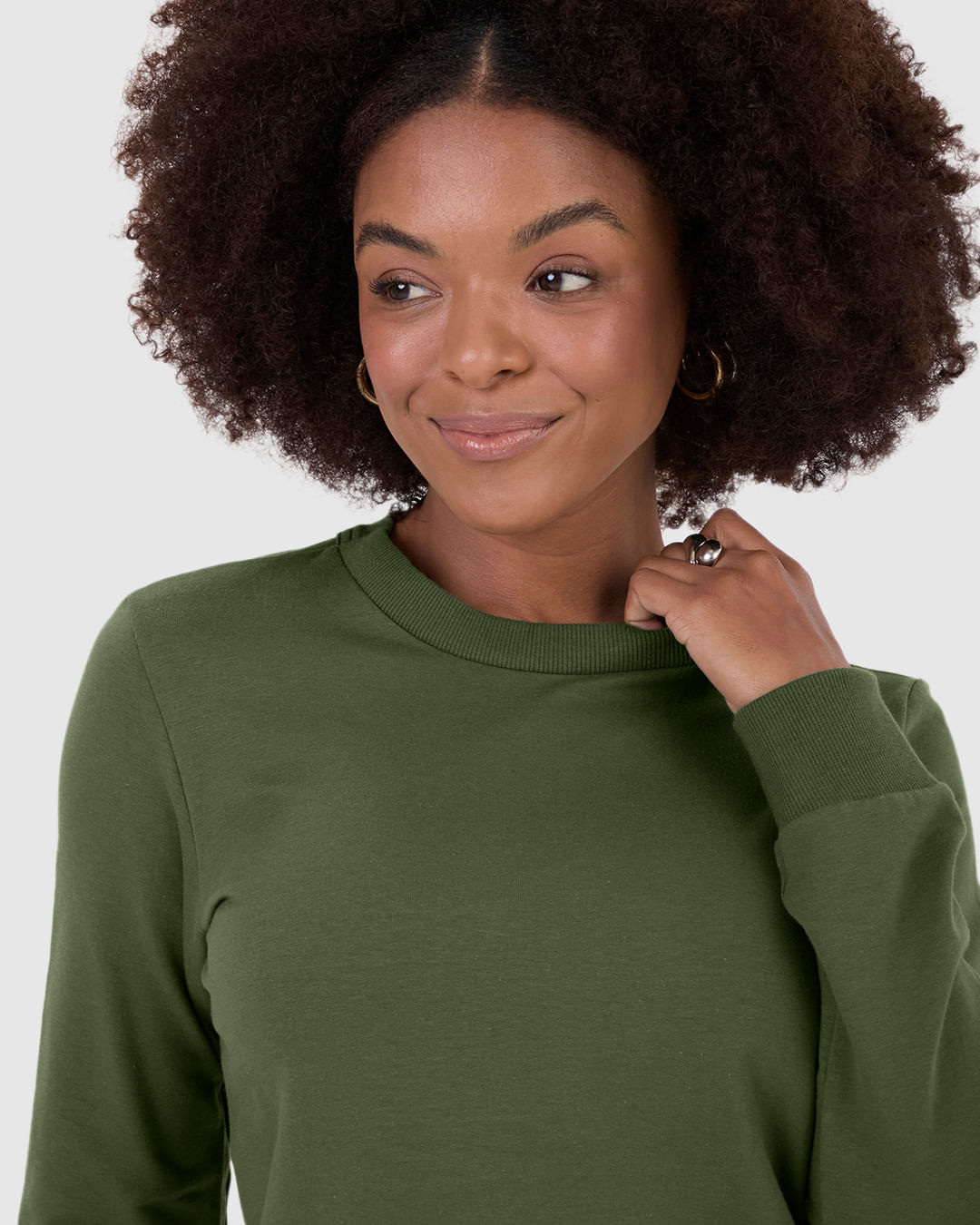 Blusão Básico Feminino Manga Longa Em Moletom Stretch VERDE - Malwee