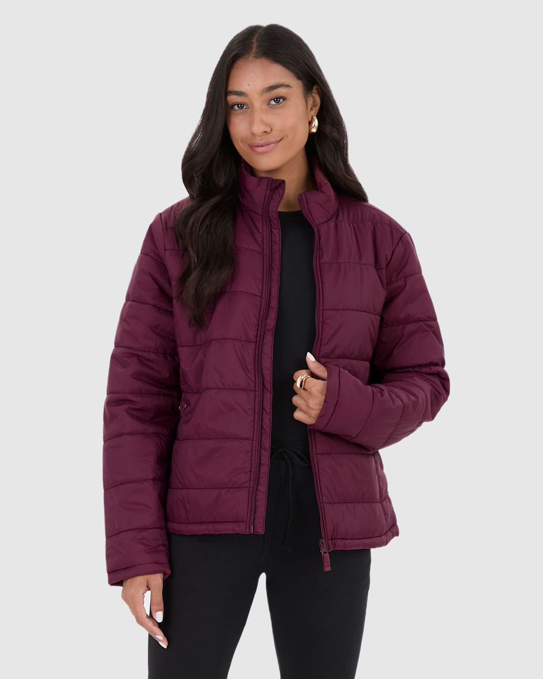 Jaqueta Básica Feminina Puffer Bolso Funcional Em Nylon VERMELHO - Malwee