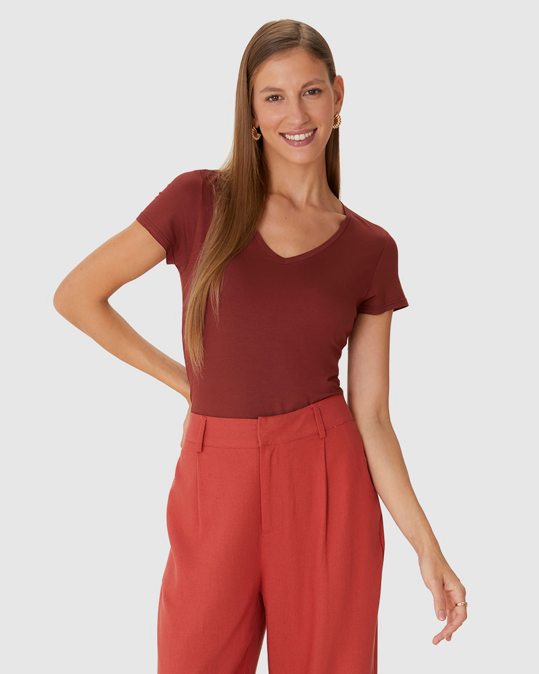 Blusa Básica Feminina Mullet Decote V Em Viscose Stretch VERMELHO - Malwee