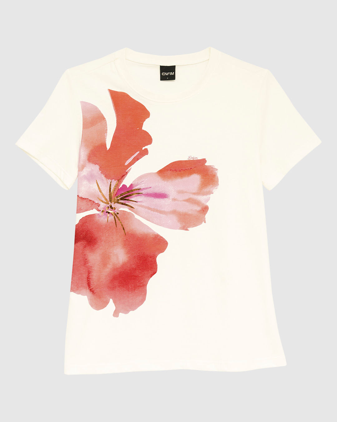 Camiseta Feminina Estampa Foil Floral Em Algodão ENFIM OFF WHITE - Malwee