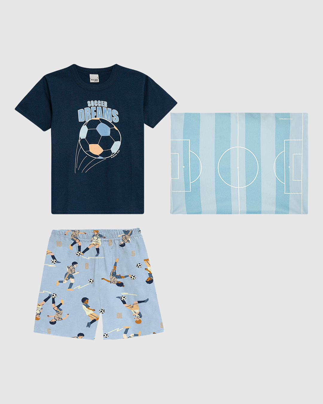 Pijama Curto Infantil Menino Soccer Dreams + Fronha Algodão Malwee Kids ...