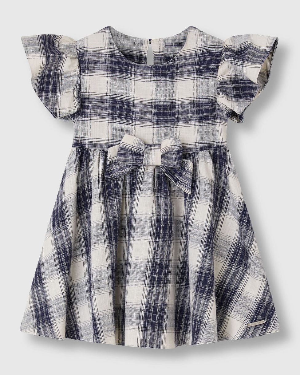 Vestido Menina Xadrez Laço Frontal Em Algodão Texturizado Carinhoso OFF ...