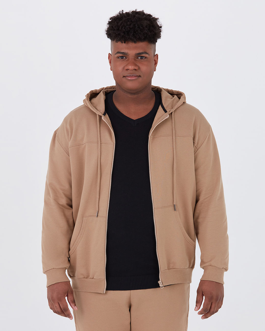 Jaqueta Plus Size Estampa Costas Moletom Marrom G1 - Malwee
