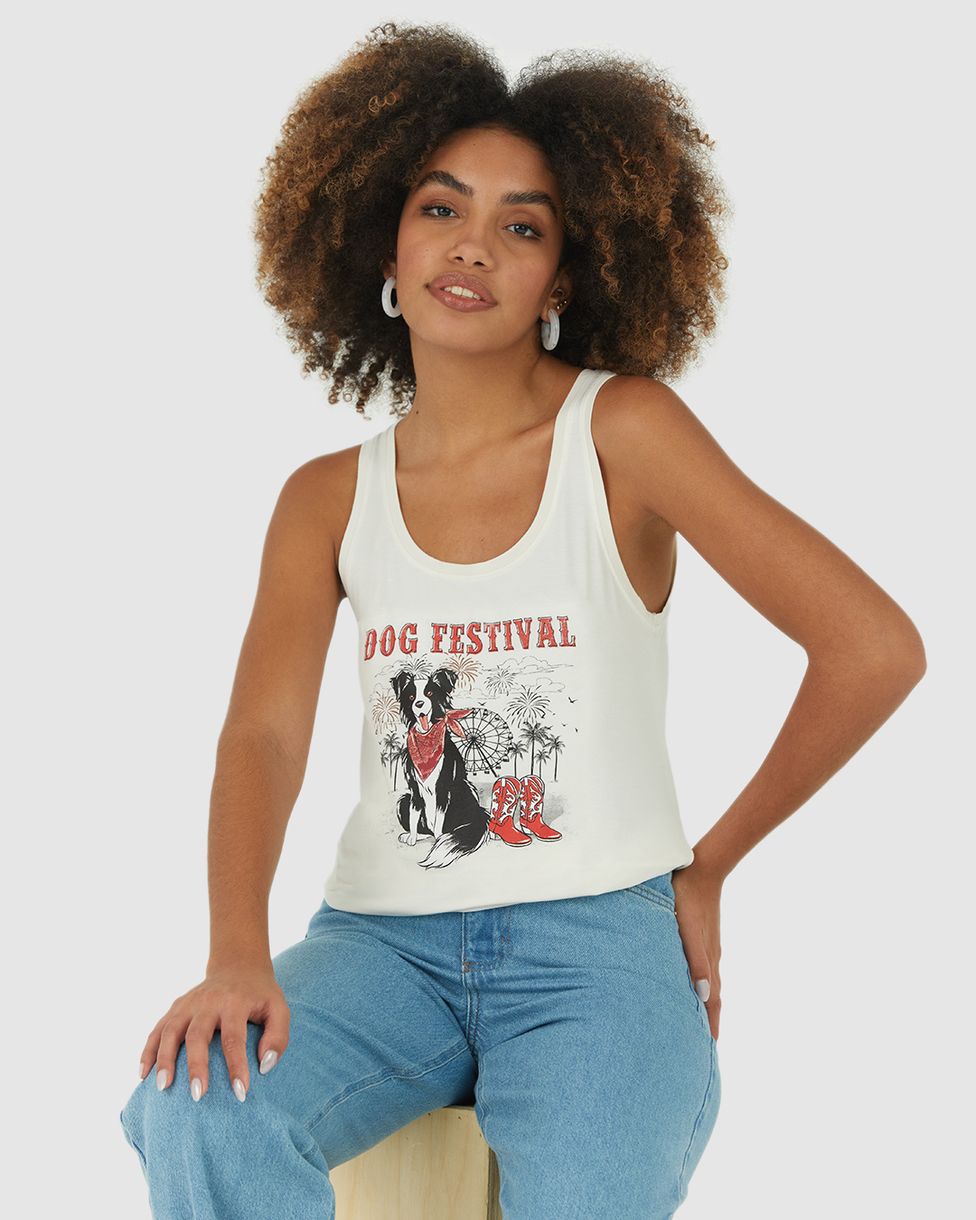 Regata Feminina Dog Festival Em Viscose Stretch Preto G - Malwee