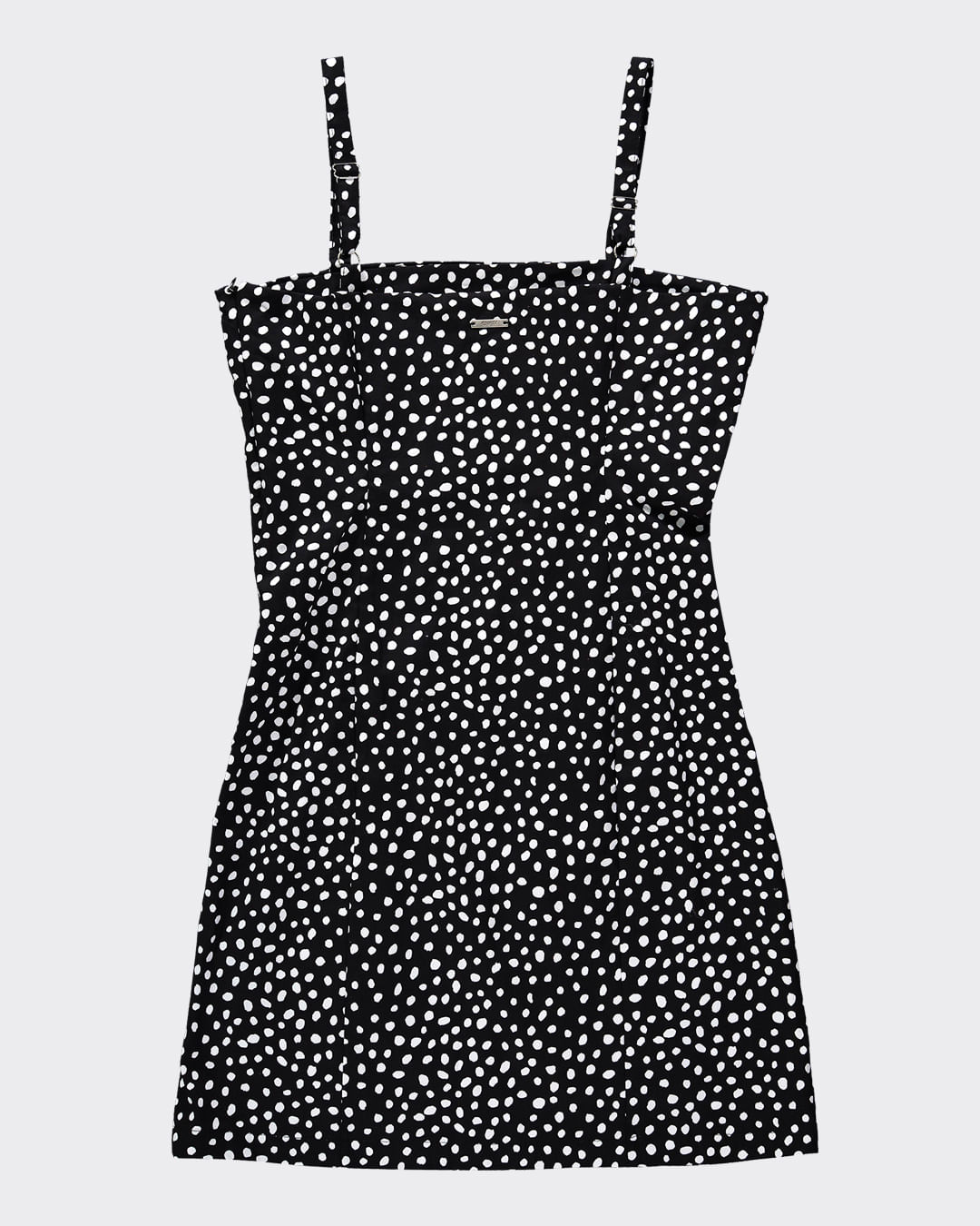 Vestido Curto Poá Decote Reto Em Algodão Stretch ENFIM PRETO G - Malwee