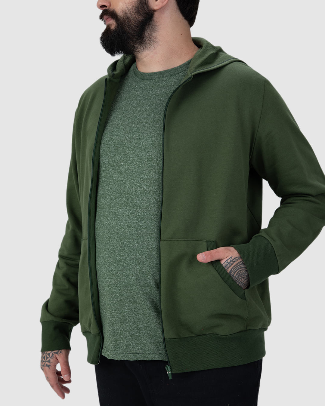 Jaqueta Básica Masculina Plus Size Com Capuz Em Moletom VERDE G5 - Malwee