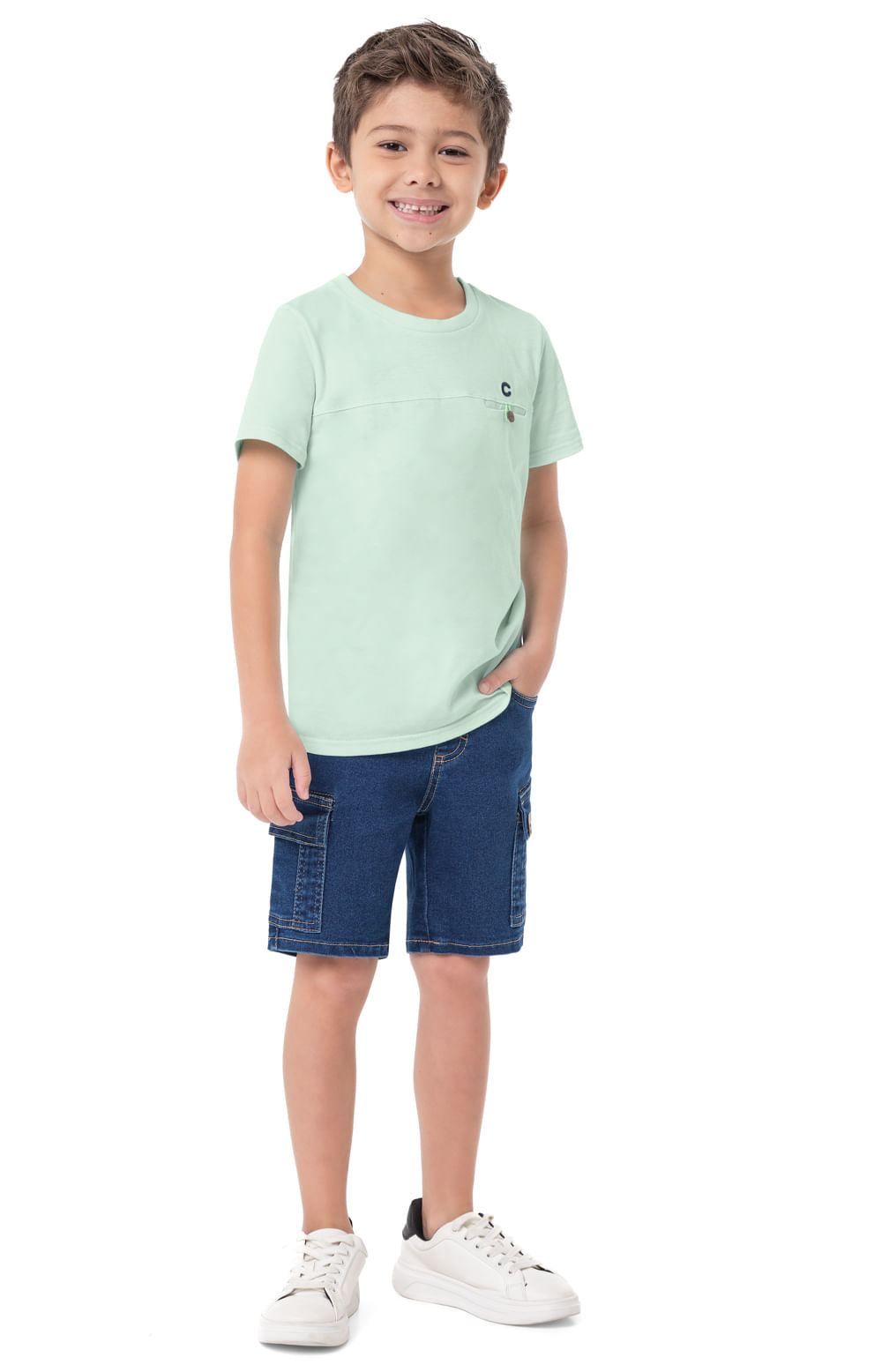 Camiseta Menino Botão No Peitoral Em Algodão Carinhoso VERDE - Malwee