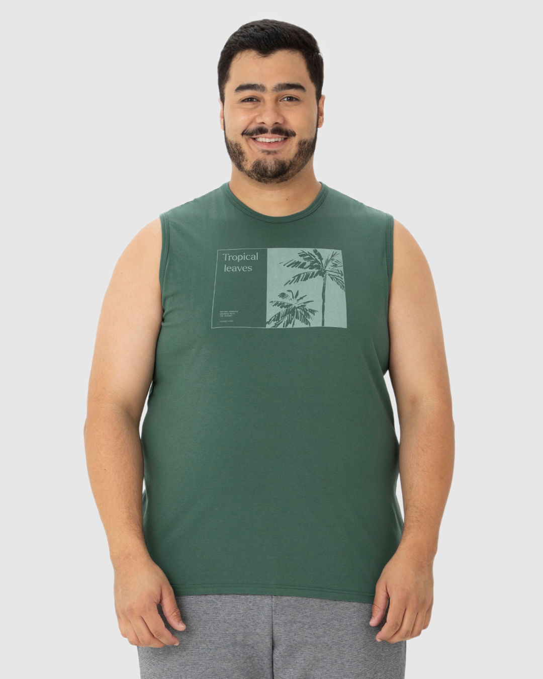 Regata Masculina Plus Size Tropical Leaves Em Algodão VERDE - Malwee