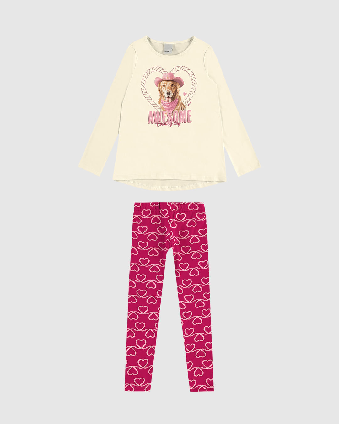 Conjunto Longo Infantil Menina Awesome Cowboy Dog Em Algodão OFF WHITE ...