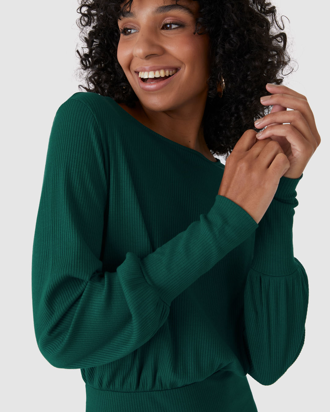 Vestido Feminino Manga Longa Em Malha Viscose Canelada VERDE - Malwee